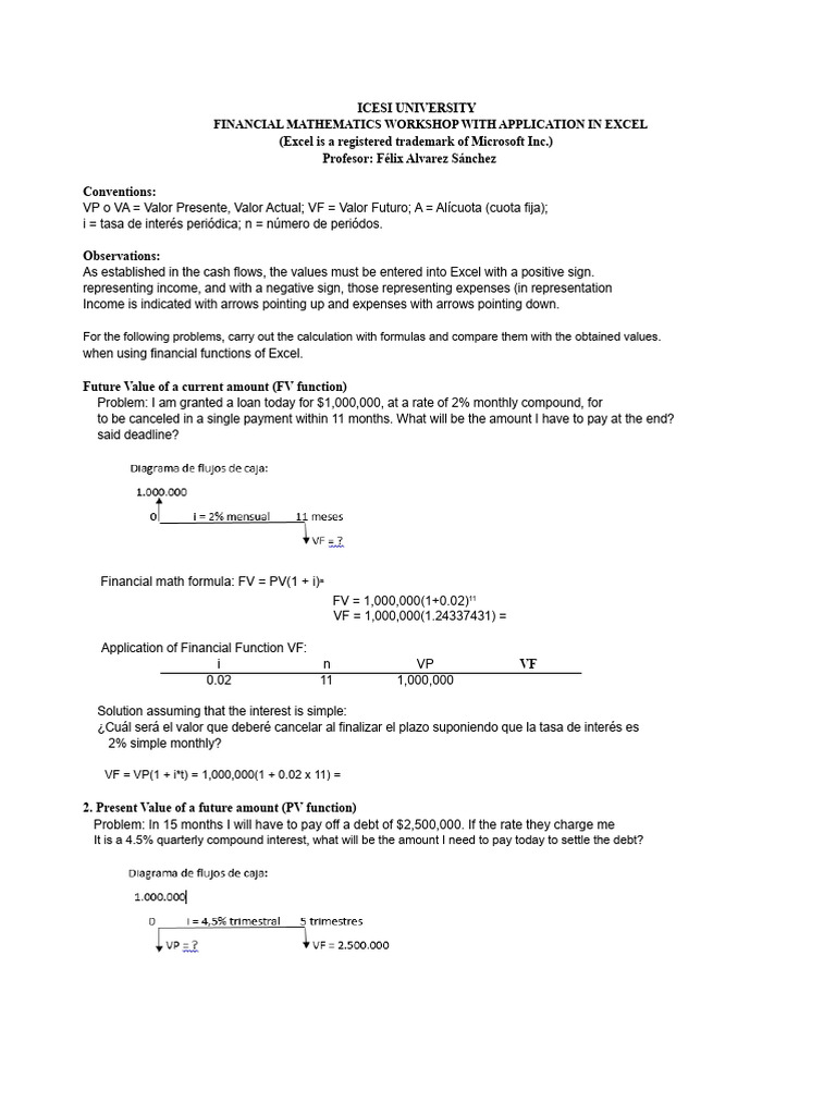 Financial Mathematics Workshop With Application in Excel (1 To 6) | PDF ...