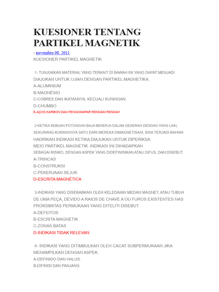 Kuesioner Partikel Magnetik | PDF