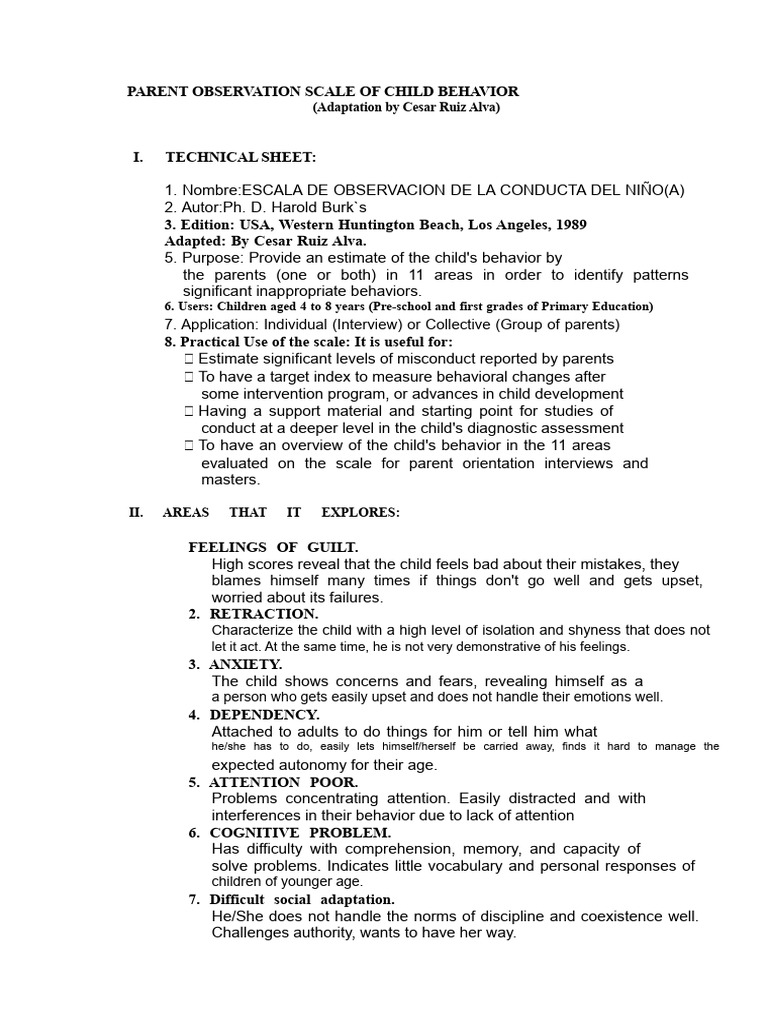 Parent Behavior Observation Scale For Children | PDF | Feeling | Anxiety