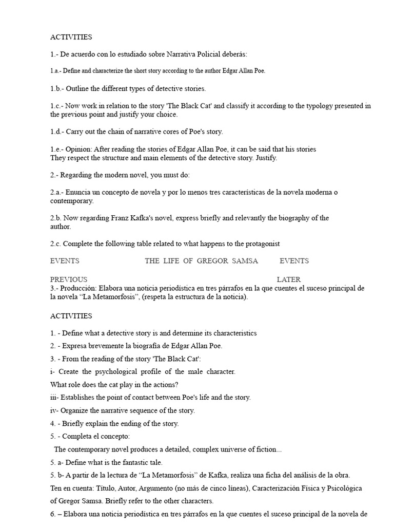 Activities of The Black Cat | PDF | The Metamorphosis
