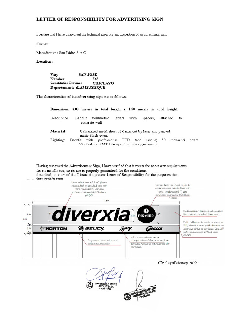 Letter of Responsibility For Sign | PDF