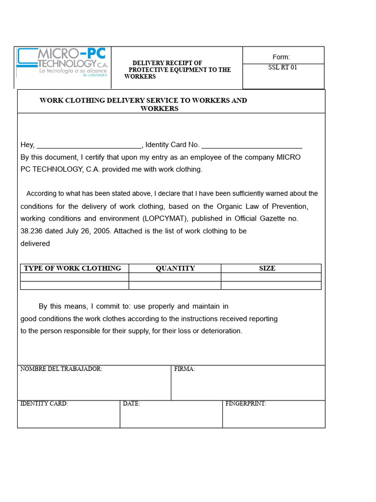 Certificate of Delivery of Uniforms and Equipment | PDF