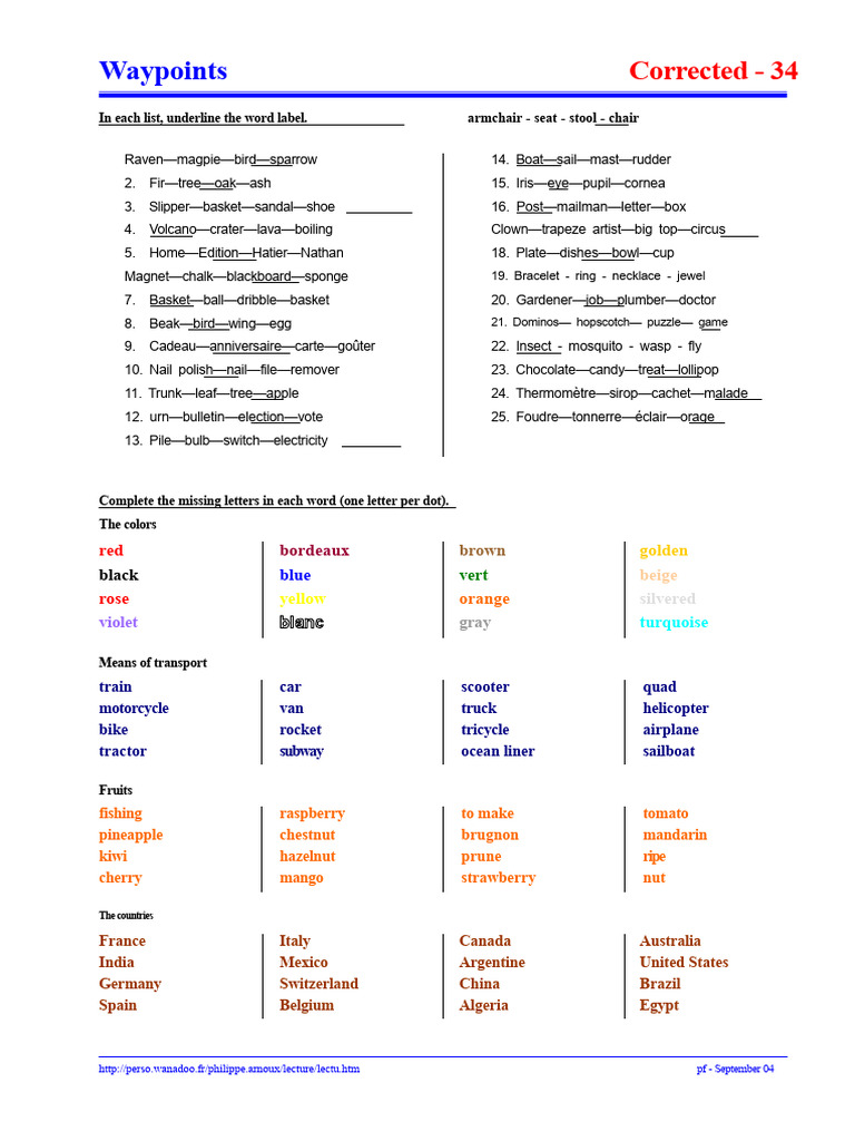 Word Association Lists and Exercises | PDF