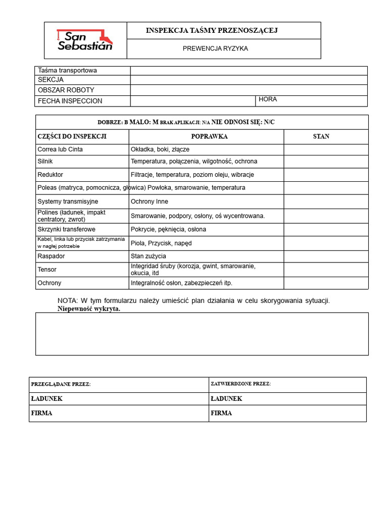 Inspekcja Taśmy Transportowej | PDF