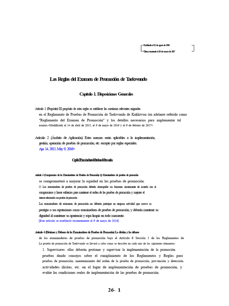 Las Reglas del Examen de Promoción de Taekwondo.pdf | PDF | Taekwondo ...