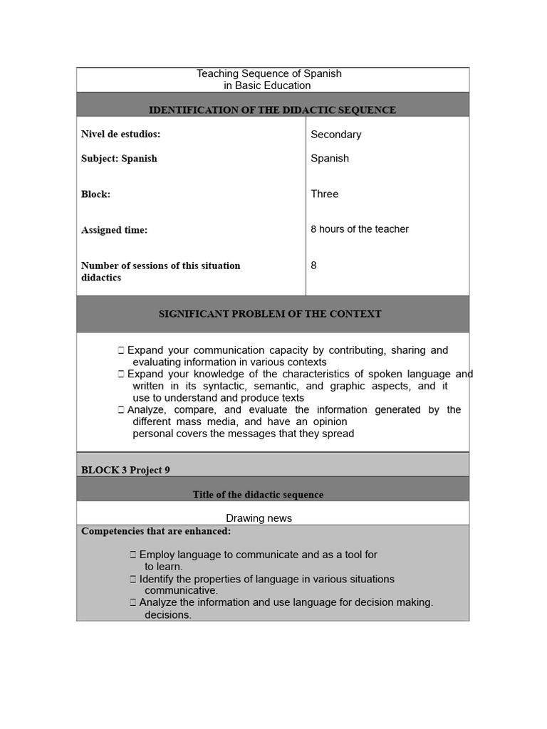 Didactic Sequence Spanish | PDF | News | Information