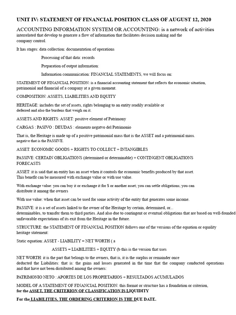 Statement of Financial Position | PDF | Balance Sheet | Equity (Finance)