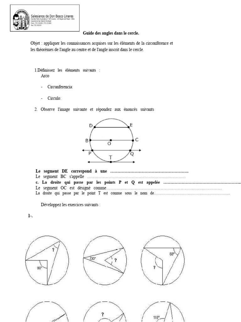 Angles et éléments du cercle expliqués | PDF