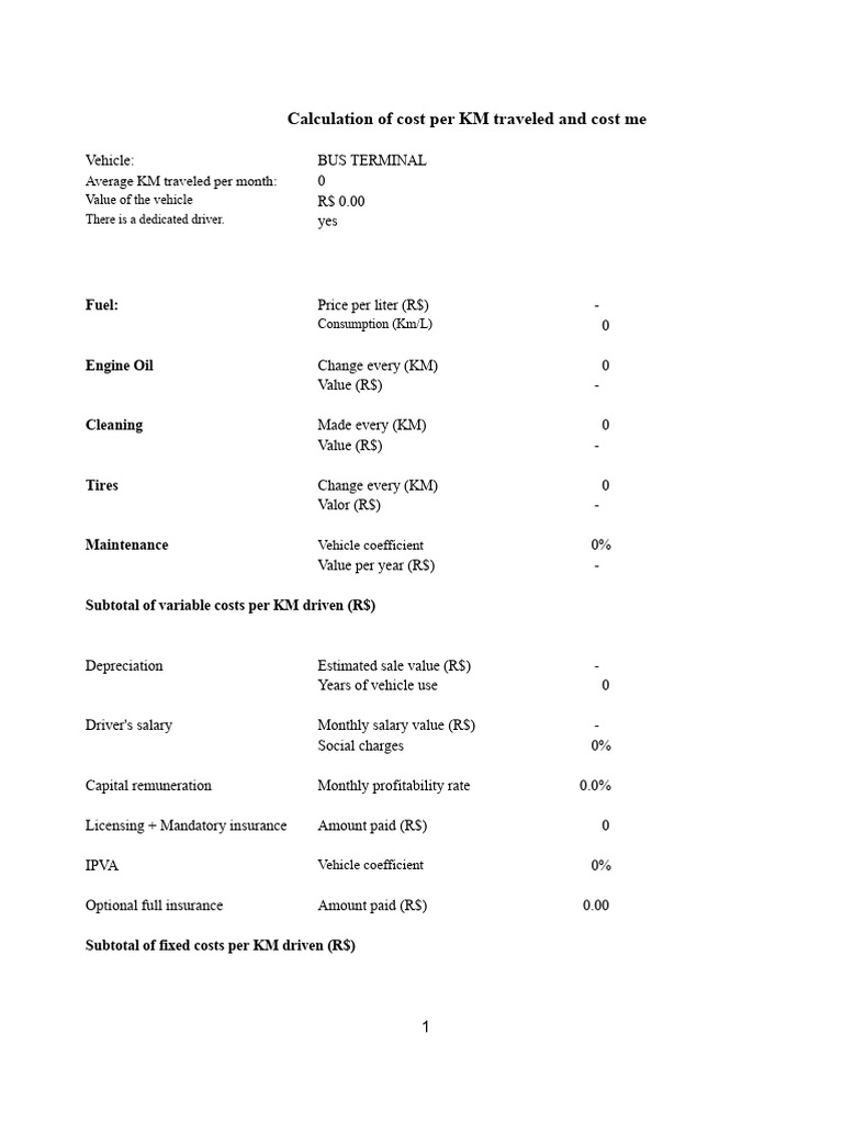 Spreadsheet Simulator For Calculating Cost of KM Driven | PDF | Fuel ...