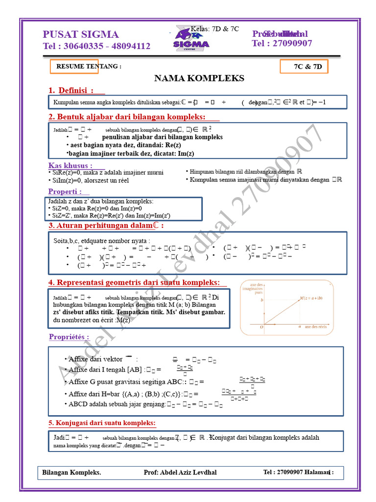 Resume Bilangan Kompleks Kelas 7D & 7C | PDF