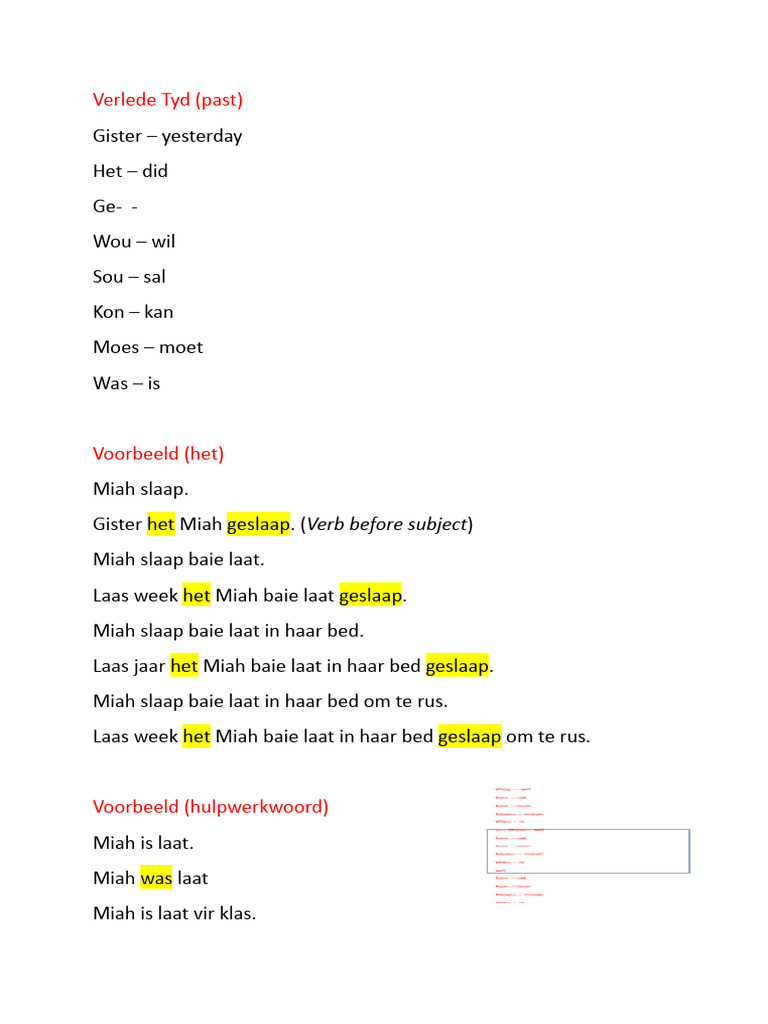 Verlede Tyd + Toekomende Tyd Notas.docx | PDF