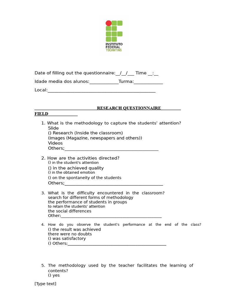 Field Research Questionnaire | PDF | Methodology | Learning