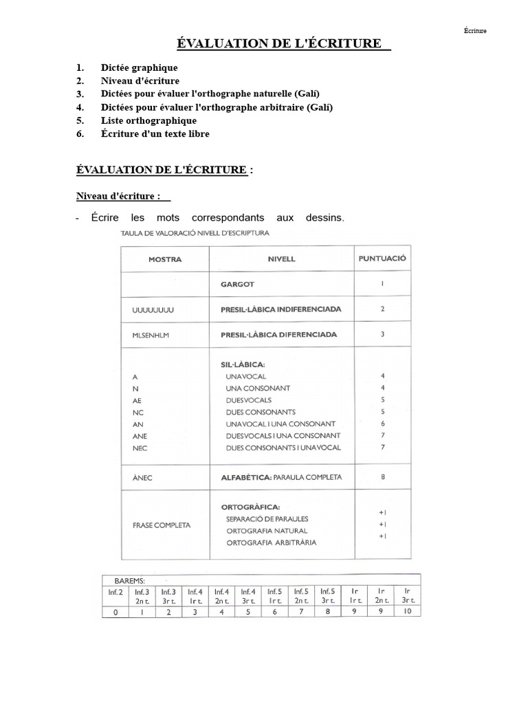 Évaluation de l'écriture et dictées | PDF | Syllabe | Linguistique