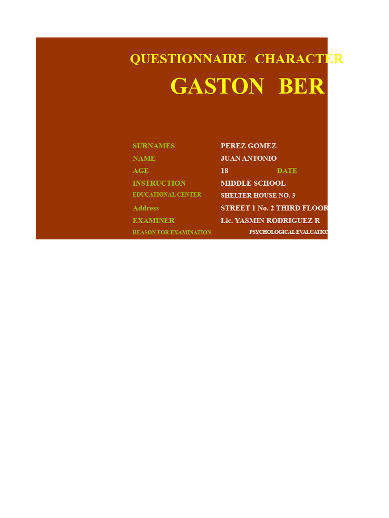 TEST MODEL AND TEMPERAMENT EXCEL - Characterological Test by Gaston ...