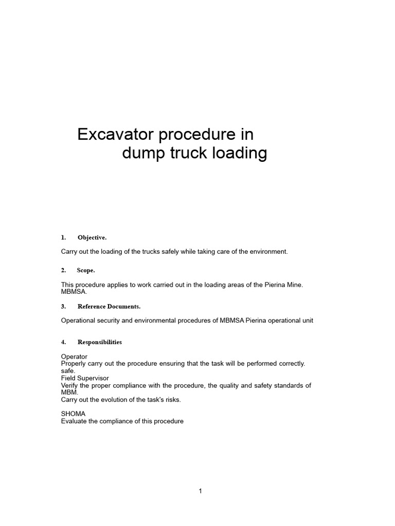 Excavator Loading Procedure for Dump Trucks | PDF | Truck