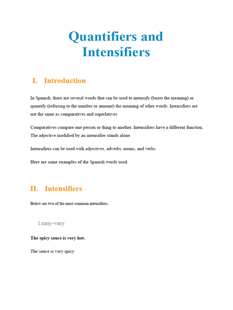 Quantifiers and Intensifiers | PDF