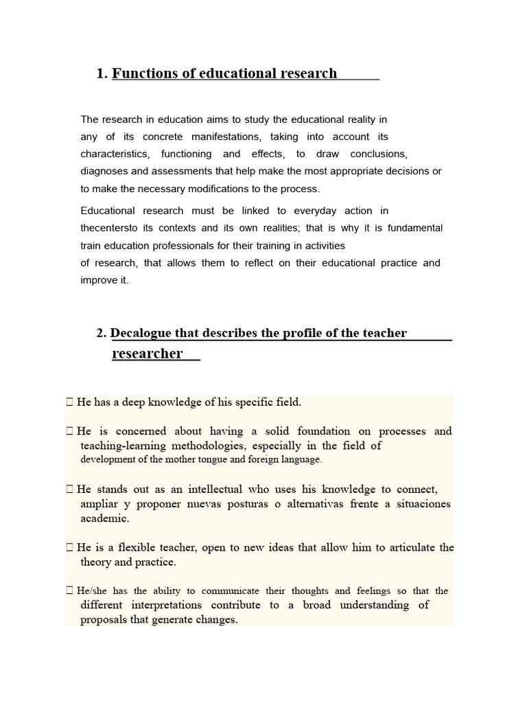 Functions and Importance of Educational Research | PDF | Knowledge ...