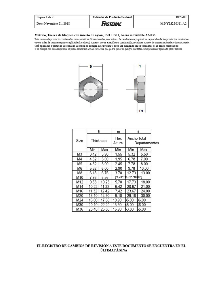 Dimensiones de La Tuerca ISO 10511 - Ref | PDF | Materiales