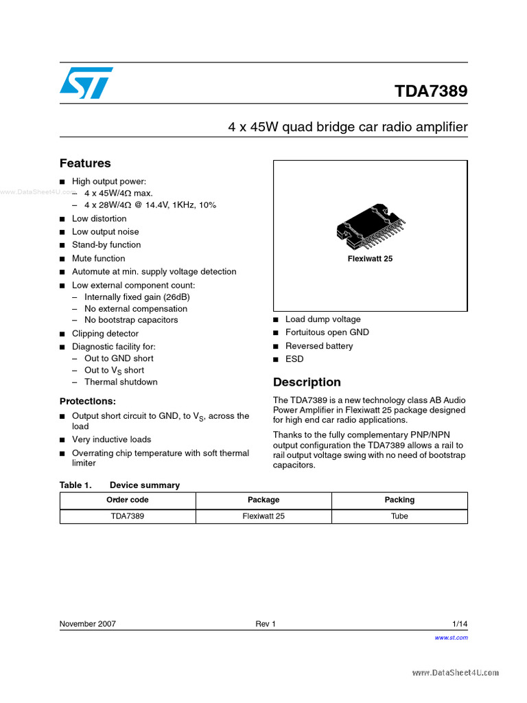 (TDA 7389) - 4 X 45W Quad Bridge Car Radio Amplifier.. | PDF ...