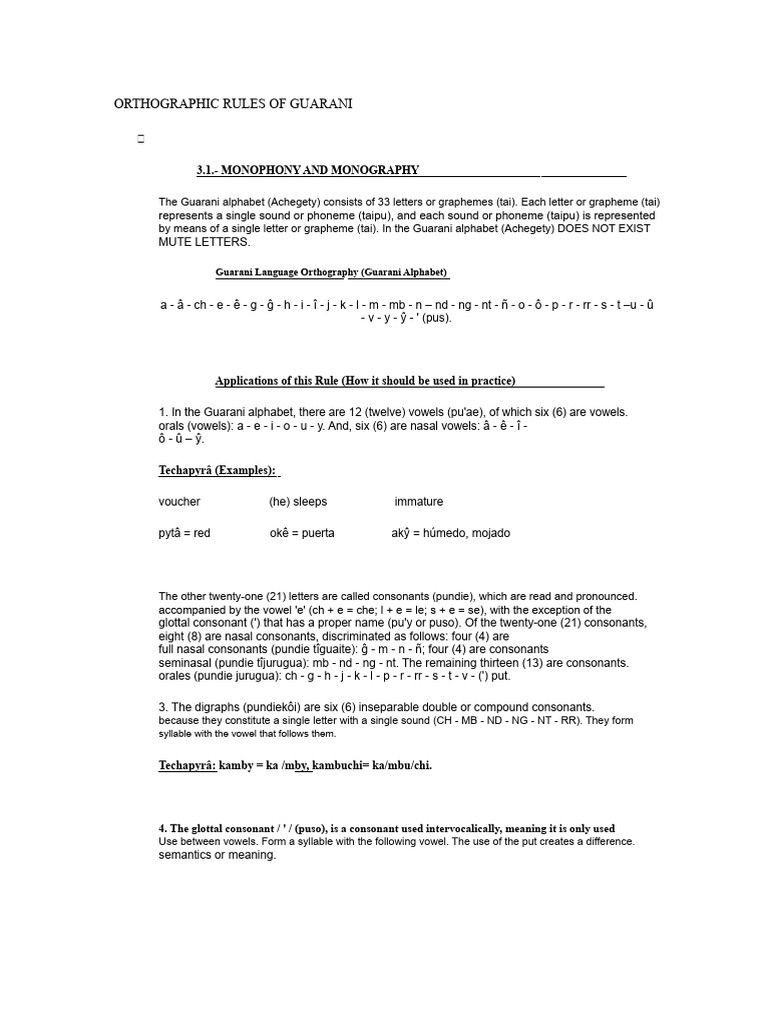 Orthographic Rules of Guarani | PDF | Stress (Linguistics) | Alphabet