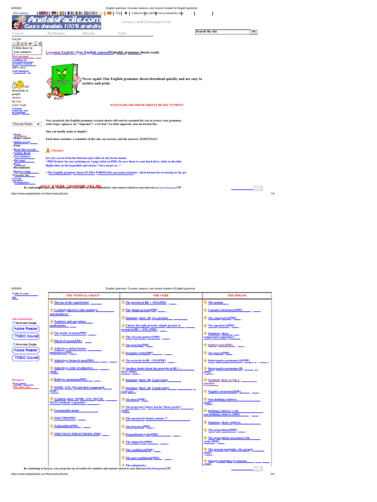 English grammar: Courses, lessons, and revision sheets for English ...