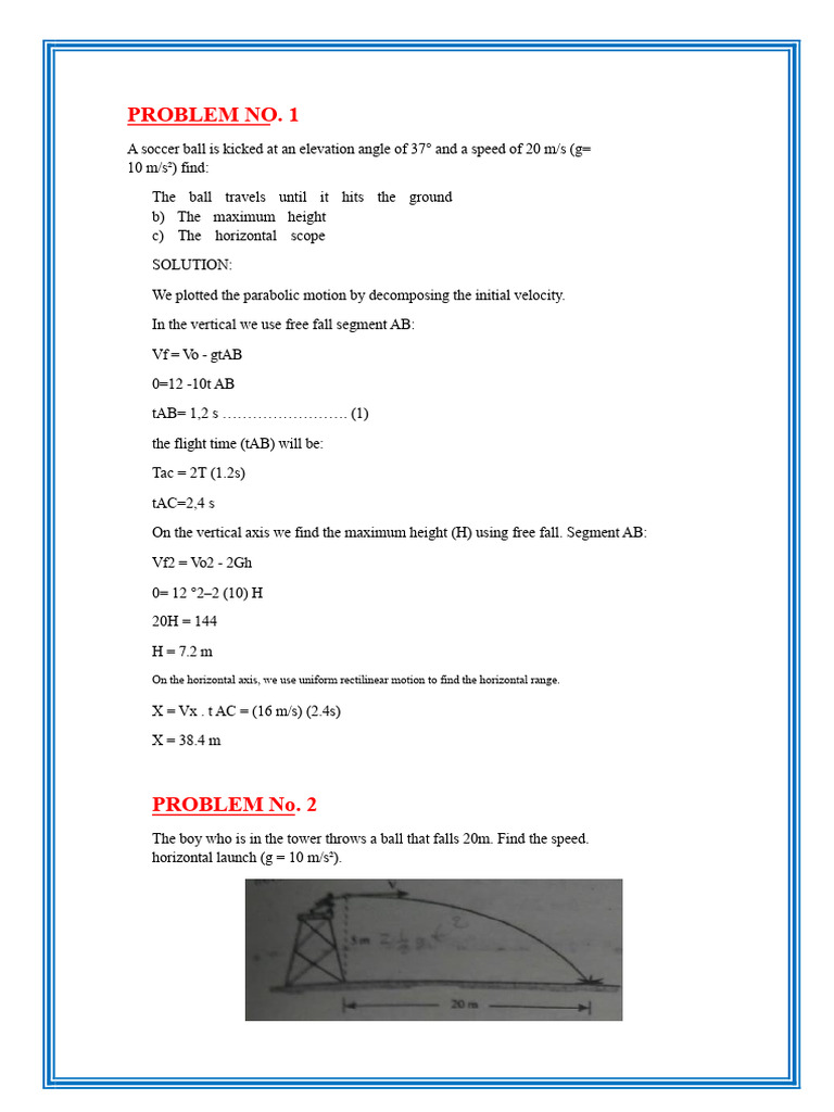 Projectile Motion Problems and Solutions | PDF | Acceleration | Projectiles