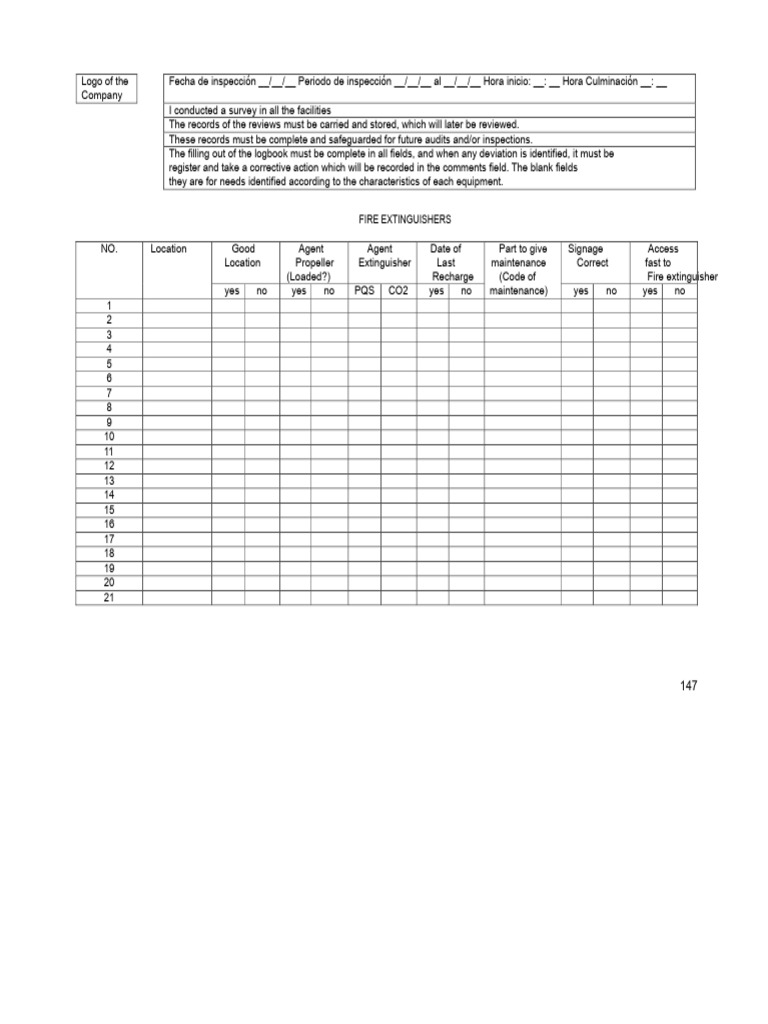 Fire Extinguisher Log | PDF | Gas Technologies | Mechanical Engineering