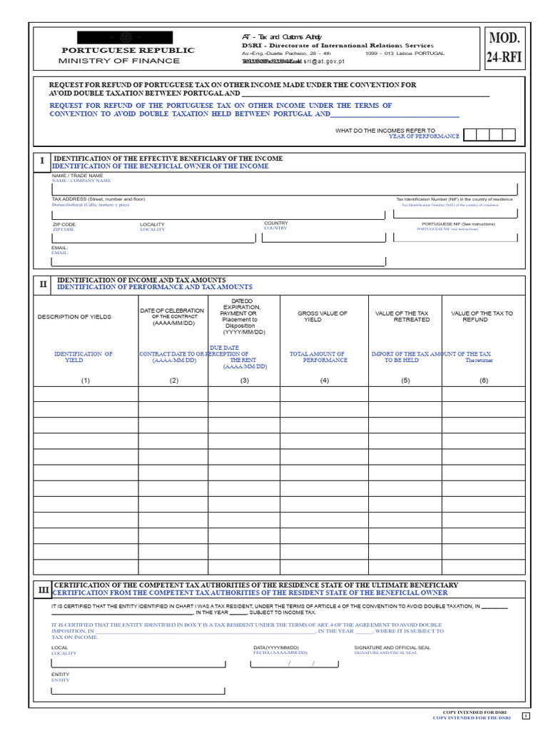 Portuguese Tax Refund Request Form | PDF | Taxes | Double Taxation