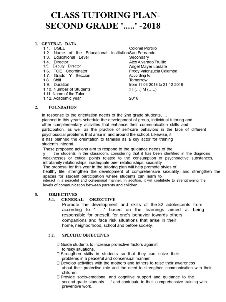 TUTORING PLAN FOR 2nd YEAR HIGH SCHOOL | PDF | Learning | Attitude ...