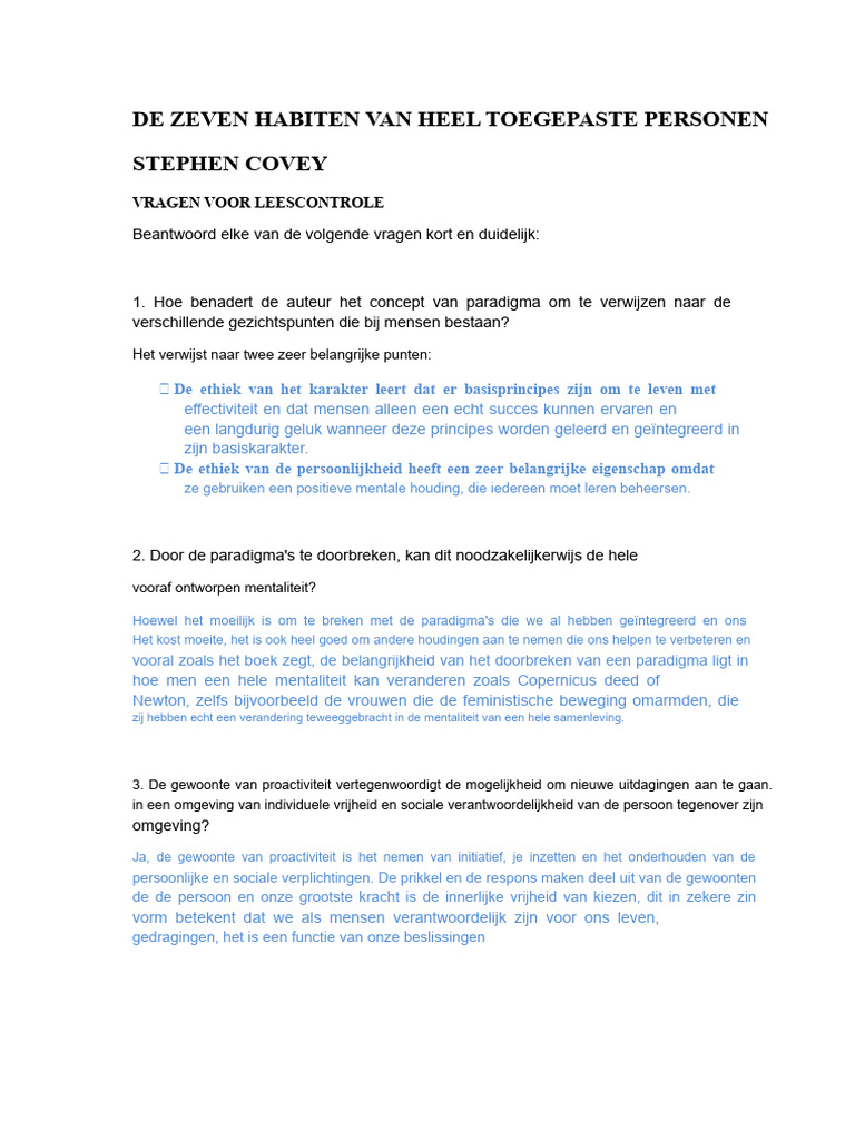 7 Gewoonten Vraagen Voordat de Examen | PDF