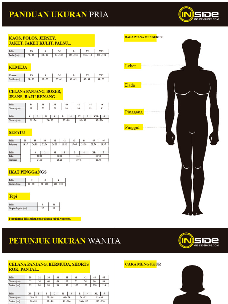 Panduan Ukuran Pakaian Pria dan Wanita | PDF