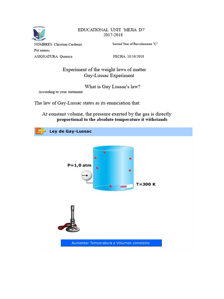 Gay-Lussac's Law Experiment Explained | PDF | Gases | Pressure