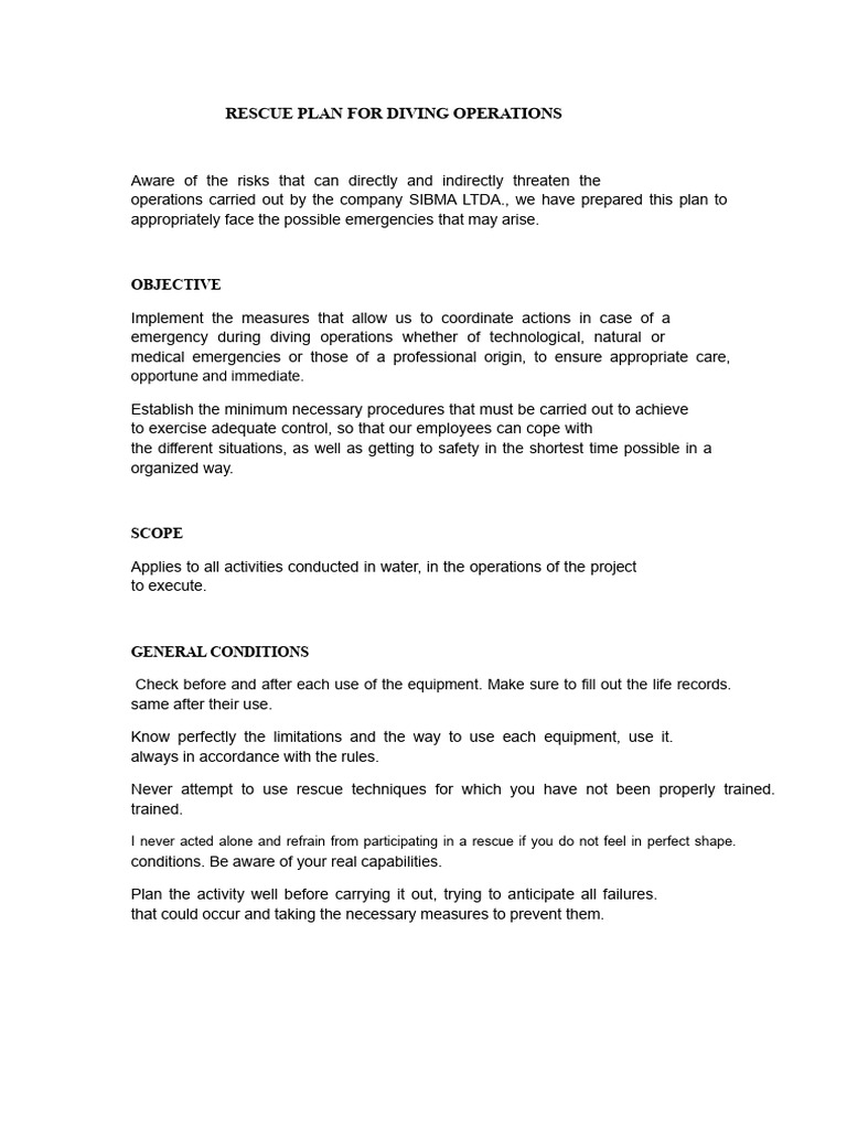 Diving Rescue Plan | PDF | Underwater Diving | Emergency