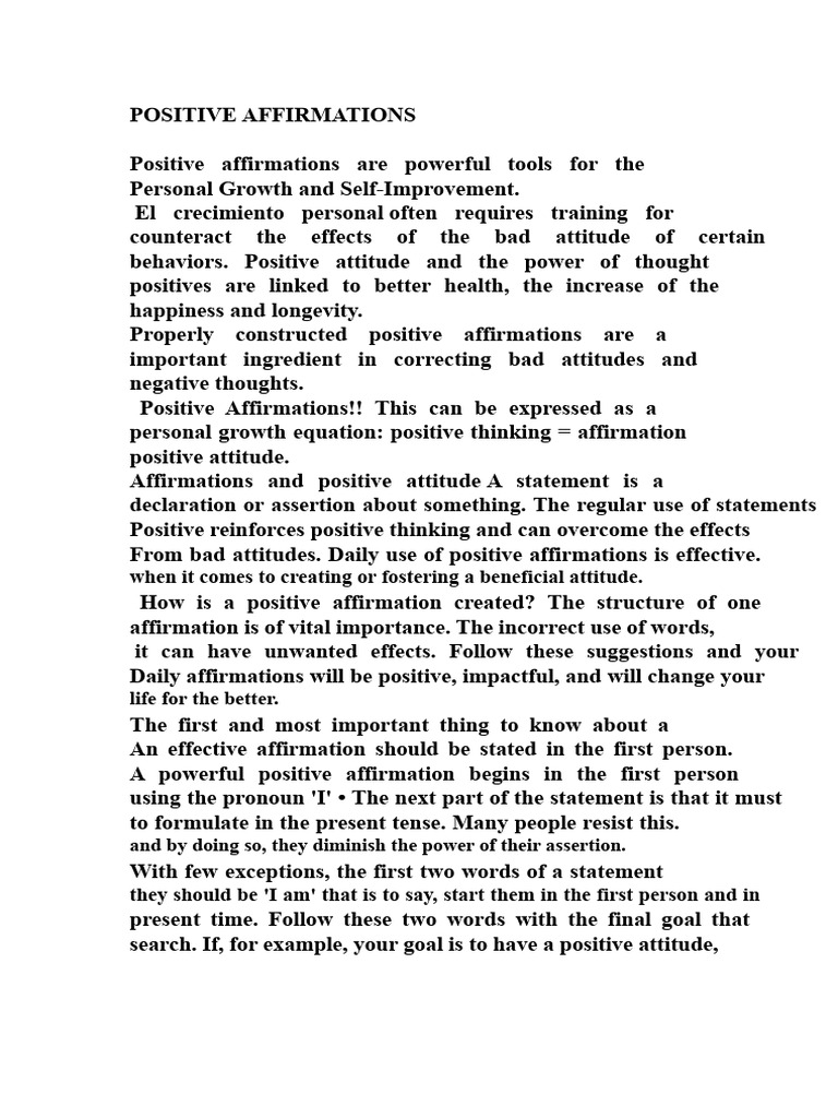 Positive Affirmations | PDF | Affirmations (New Age) | Attitude ...