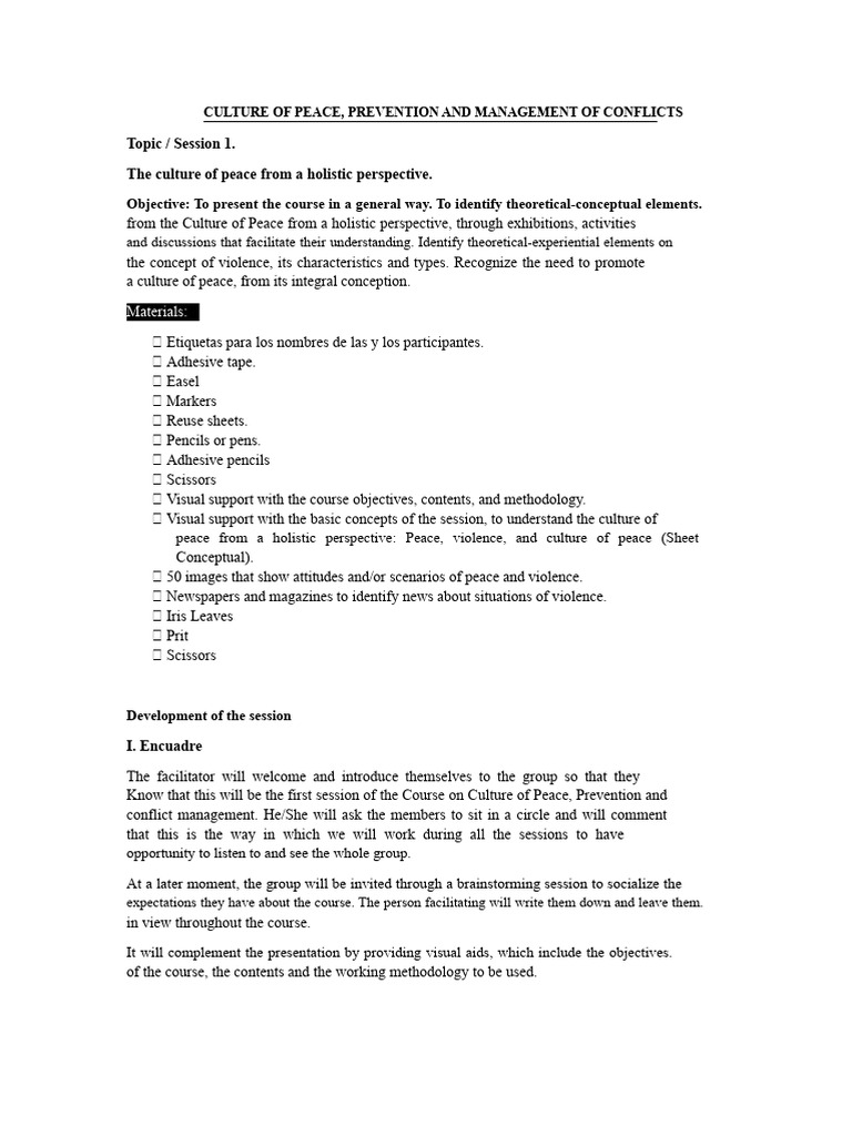 Workshop On Culture of Peace | PDF | Peace | Violence