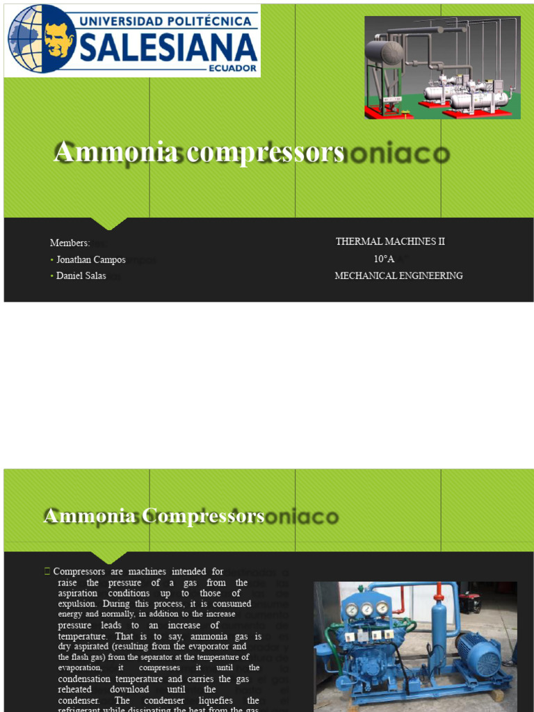 Ammonia Compressors | PDF | Piston | Chemical Engineering