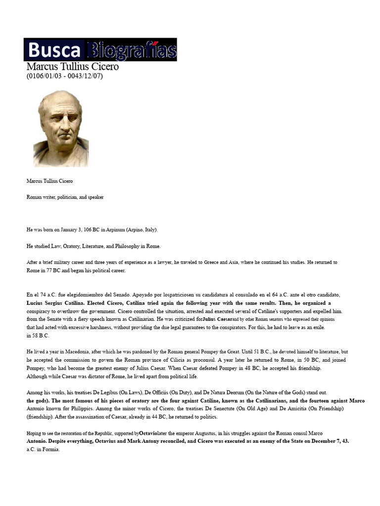 Biography of Marcus Tullius Cicero - Who He Is, Works, Information ...