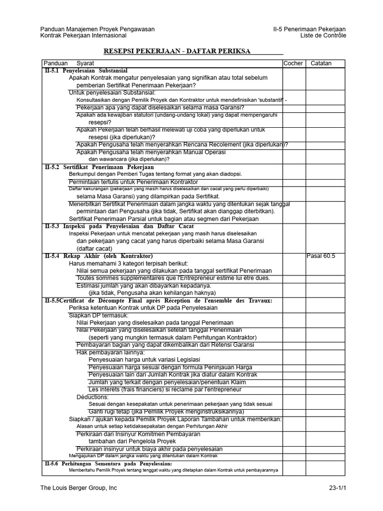 23-Checklist II-5-Penerimaan Pekerjaan | PDF