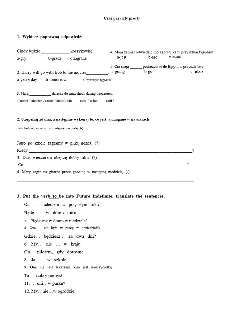 Arkusz Do Czasu Przyszłego Prostego | PDF