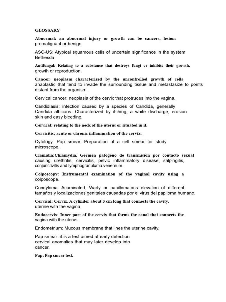 Medical Glossary: Cervical Health Terms | PDF