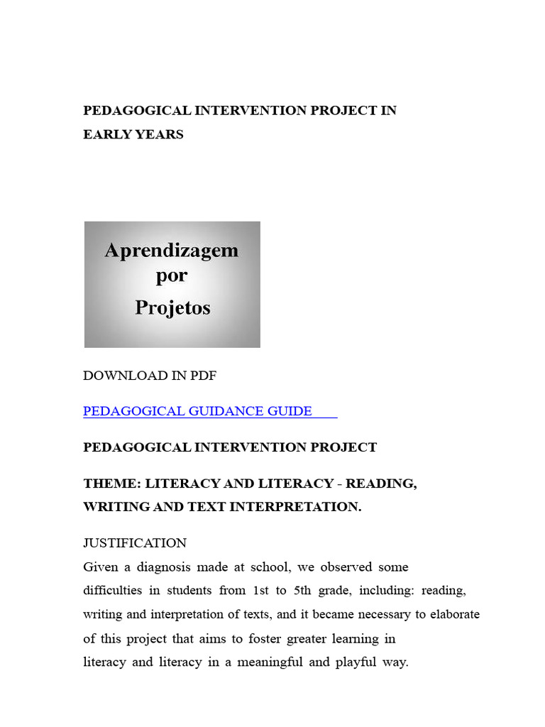 Early Years Literacy Intervention Project | PDF | Literacy | Knowledge