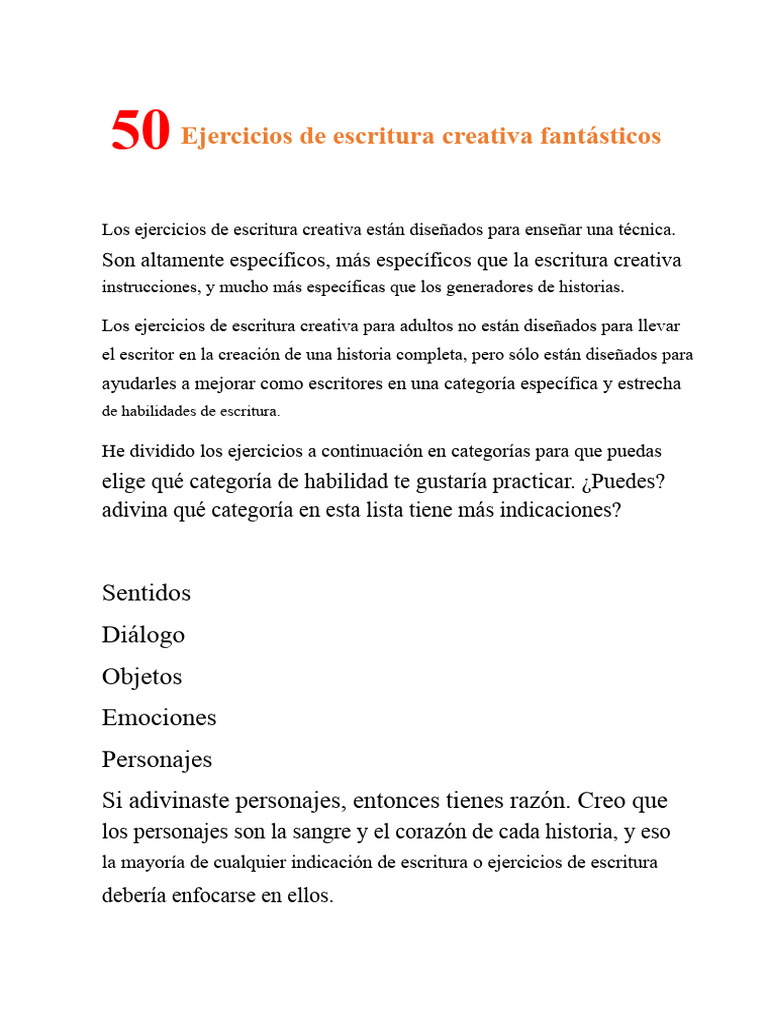 50 Ejercicios de Escritura Creativa | PDF | Escritores | Educación en ...