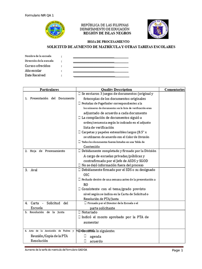 Aumento de Matrícula - Formularios de Aumento y No Aumento | PDF