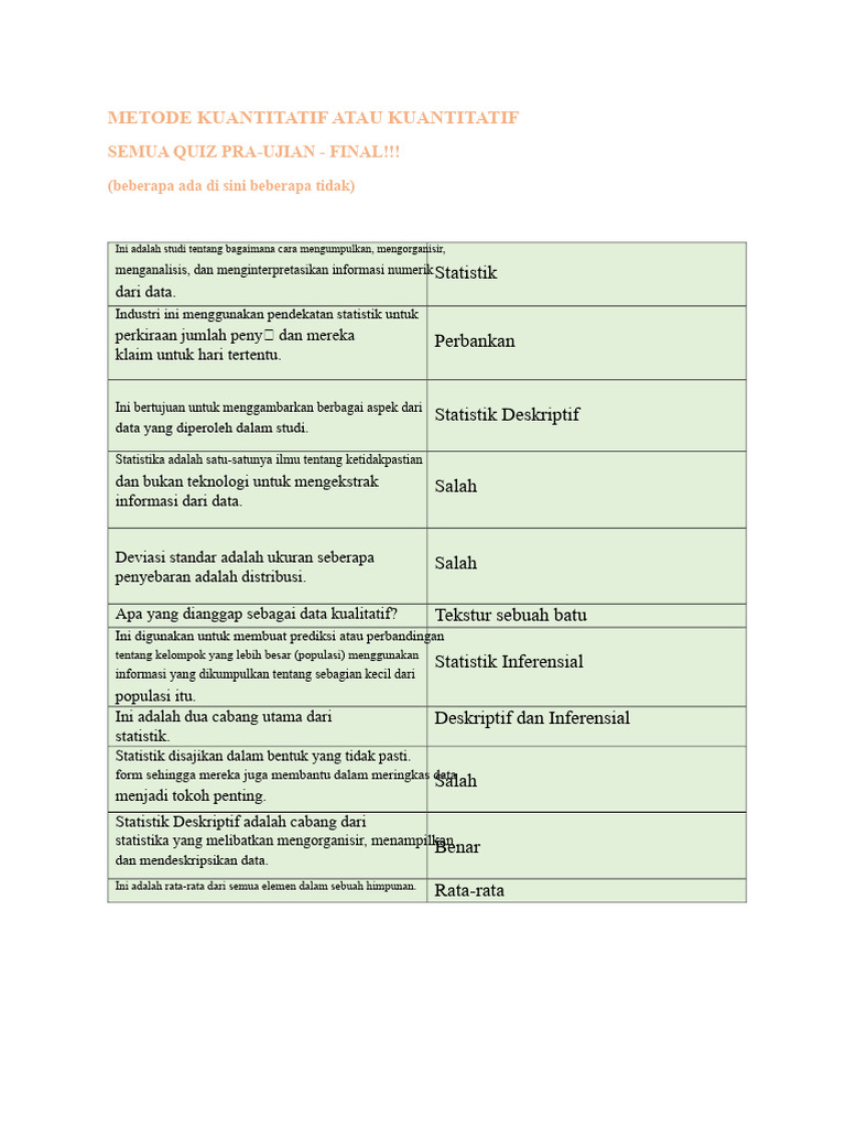Metode Kuantitatif Atau Quiz Kuantitatif | PDF