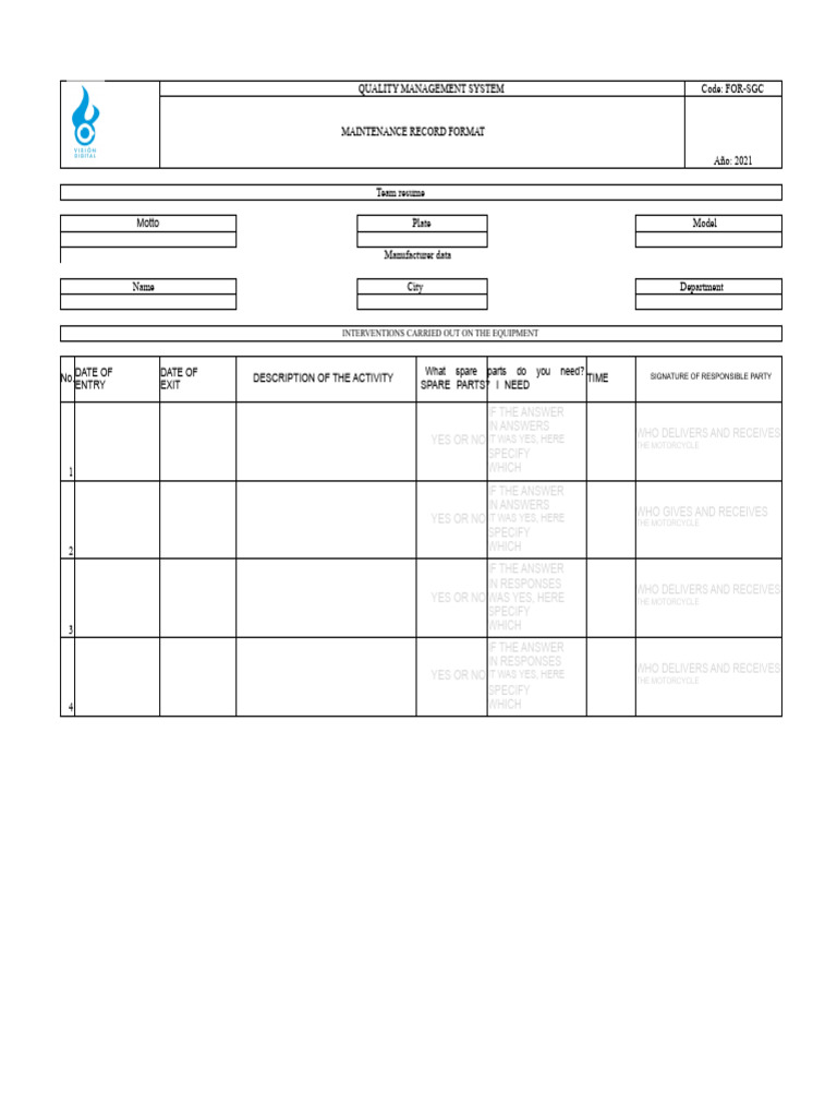 Motorcycle Maintenance Log | PDF