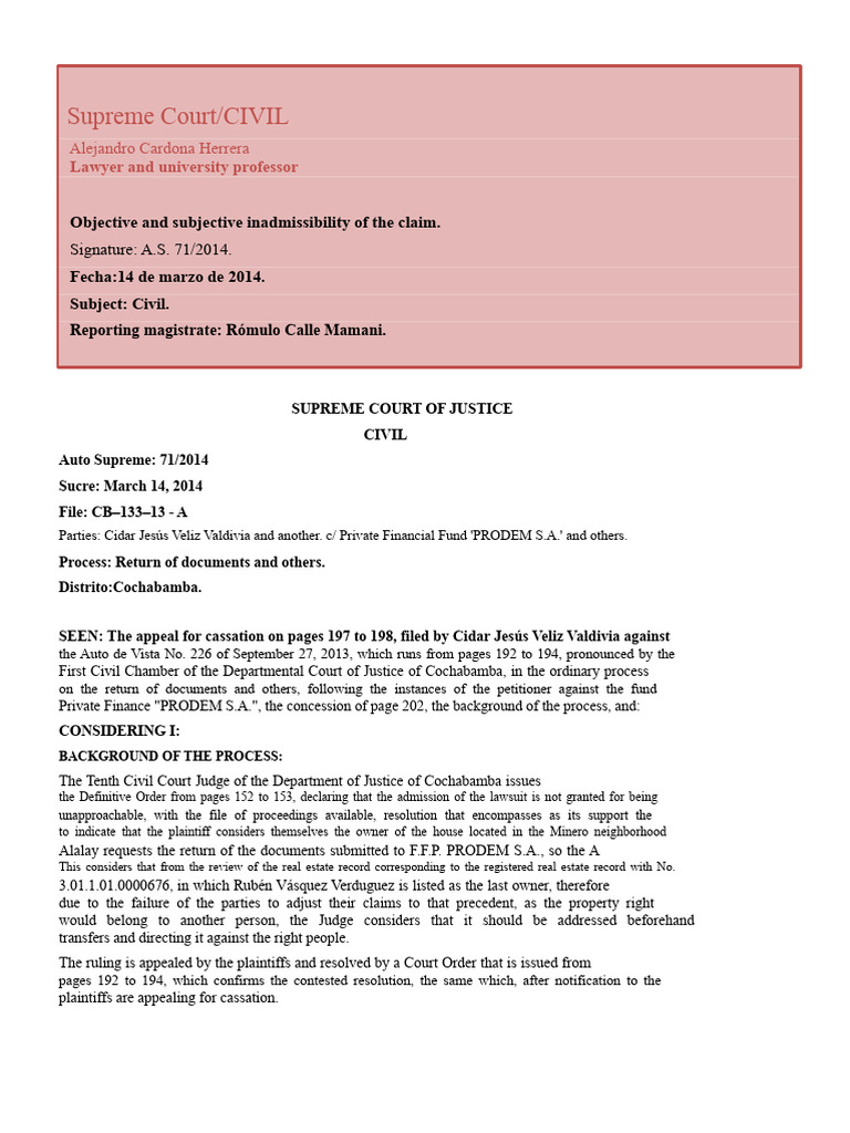 Objective and Subjective Inadmissibility of The Claim | PDF | Lawsuit ...