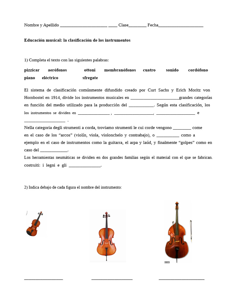 Verifica Clasificación de Instrumentos | PDF | Instrumentos musicales ...