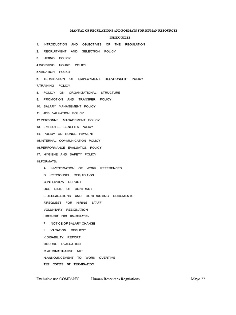 Human Resources Policies Manual | PDF | Salary | Employment