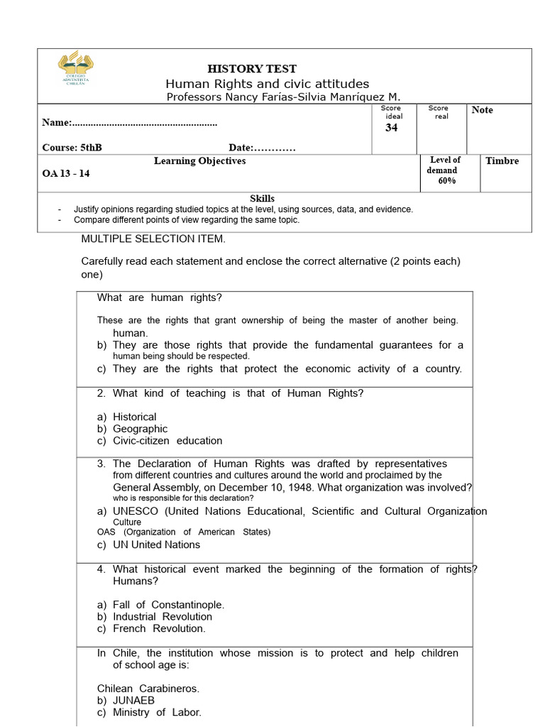 Human Rights History Test | PDF | Human Rights