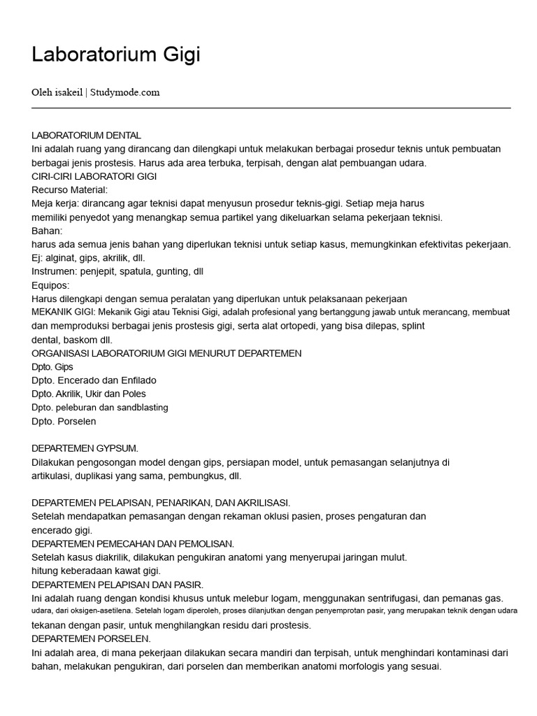 Fasilitas dan Peralatan Laboratorium Gigi | PDF